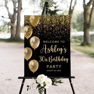 30th Birthday Welcome Sign, Black and Gold Birthday Welcome Sign ...