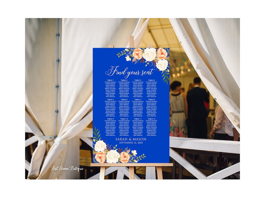 Royal Blue Wedding Seating Chart, Blue Seating Plan, Find Your Seat ...