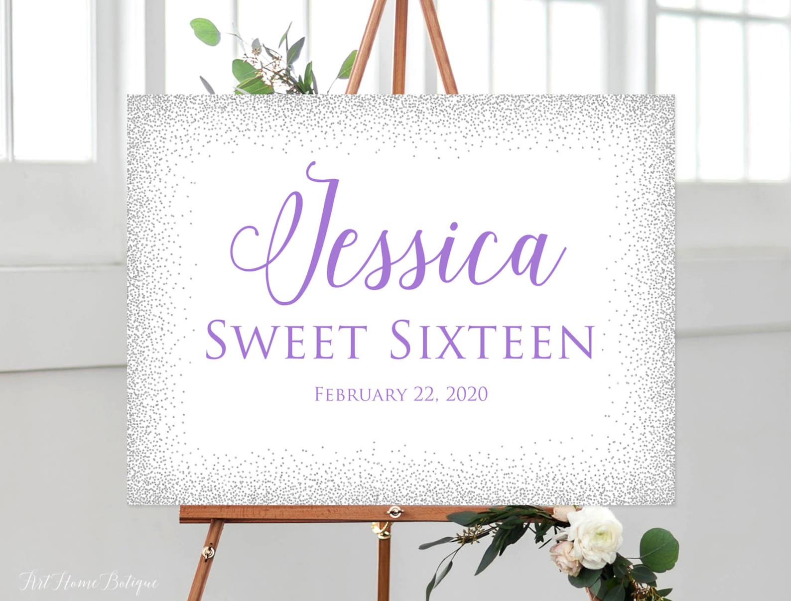 Sweet Sixteen Welcome Sign, Sweet 16 Birthday Welcome Sign, Silver and ...