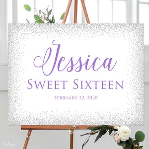 Sweet Sixteen Welcome Sign, Sweet 16 Birthday Welcome Sign, Silver and ...