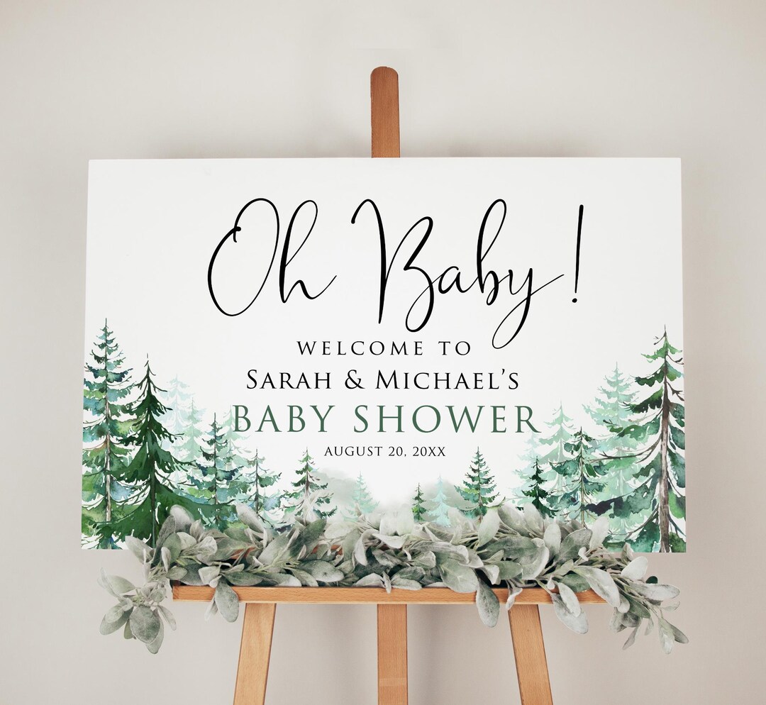 Woodland Baby Shower Welcome Sign, Pine Forest Baby Shower Signage ...