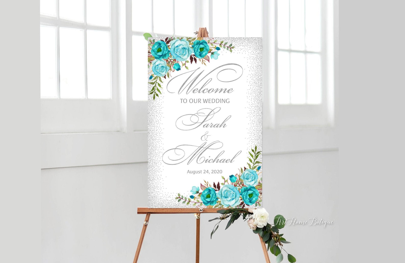 Teal Wedding Welcome Sign Teal and Silver Wedding Welcome - Etsy