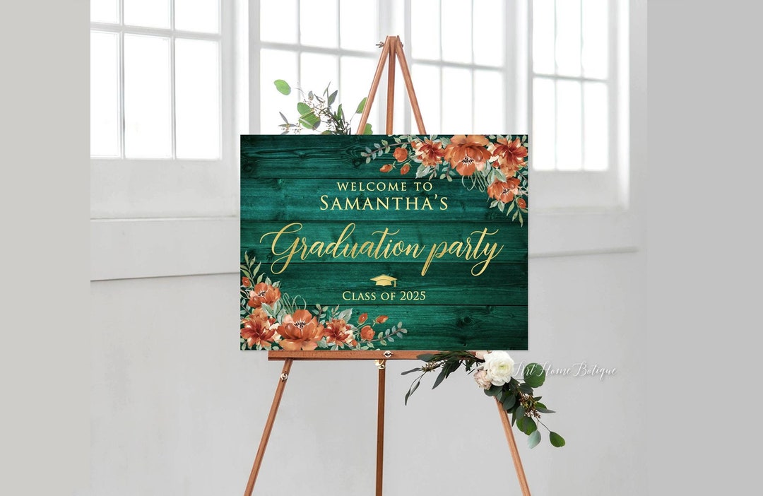 Emerald Green Graduation Welcome Sign, Burnt Orange Graduation Party ...