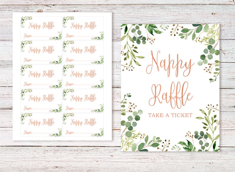 Greenery Baby Shower Nappy Raffle Nappy Raffle Tickets Rose | Etsy