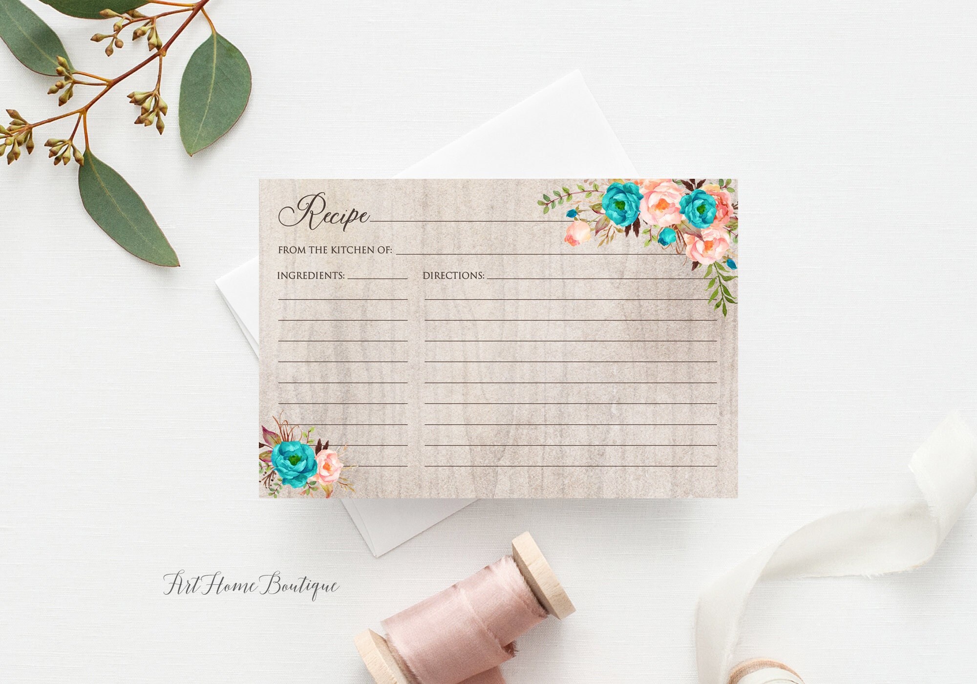 Recipe Card Recipe Card Printable Rustic Bridal Shower | Etsy