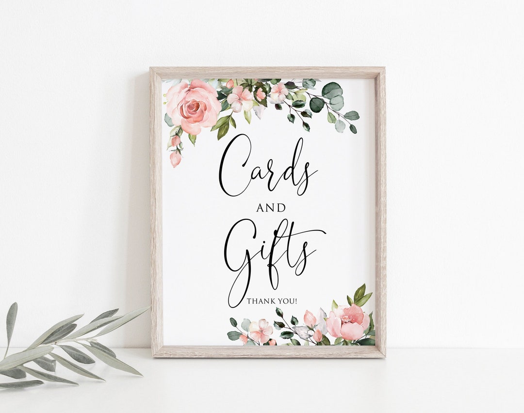 Floral Pink Cards and Gifts Sign, Botanical Cards and Gifts Sign, Light ...