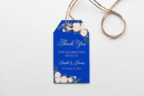 Royal Blue Thank You Tags Blue Wedding Favor Tags Shower | Etsy