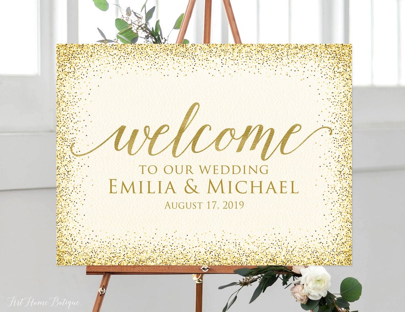 Gold Wedding Welcome Sign Welcome To Our Wedding Sign Ivory | Etsy