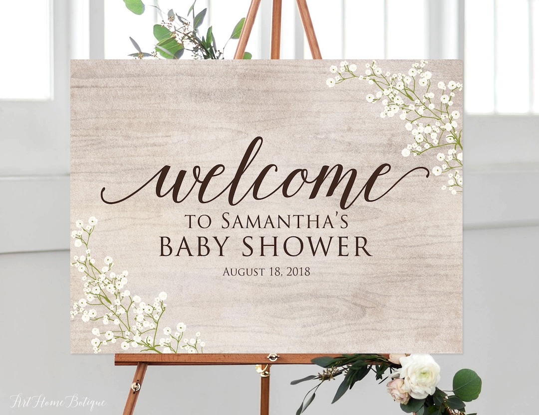 Rustic Baby Shower Welcome Sign, Baby’s Breath Welcome Baby Shower Sign ...