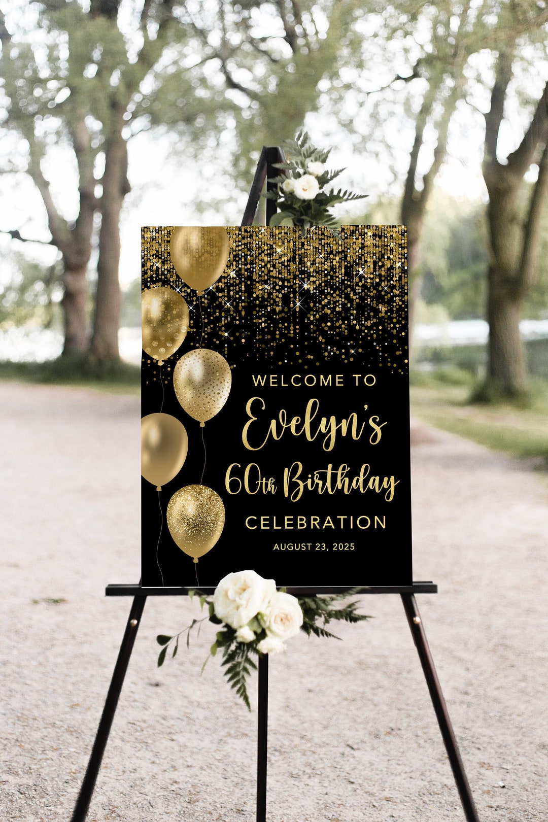 60th Birthday Welcome Sign, Black and Gold Birthday Welcome Sign ...