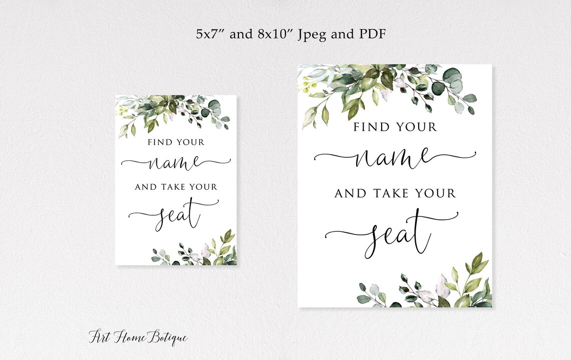 Find Your Name and Take Your Seat Sign Greenery Wedding - Etsy