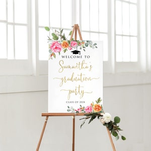 Hot Pink and Orange Graduation Party Welcome Sign, Orange Pink ...