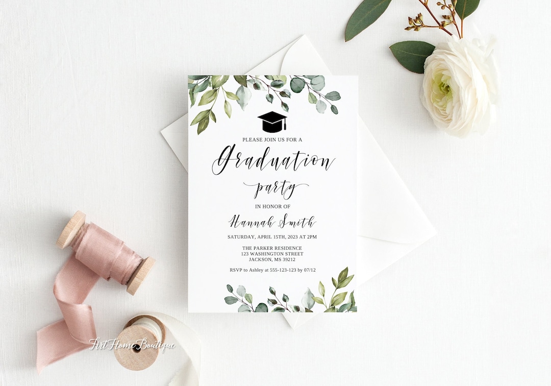 Greenery Graduation Invitation, Grad Party Invitation, Botanical ...