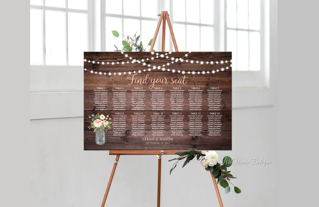 Lights Wedding Seating Chart, Find Your Seat,rustic Wedding Seating ...