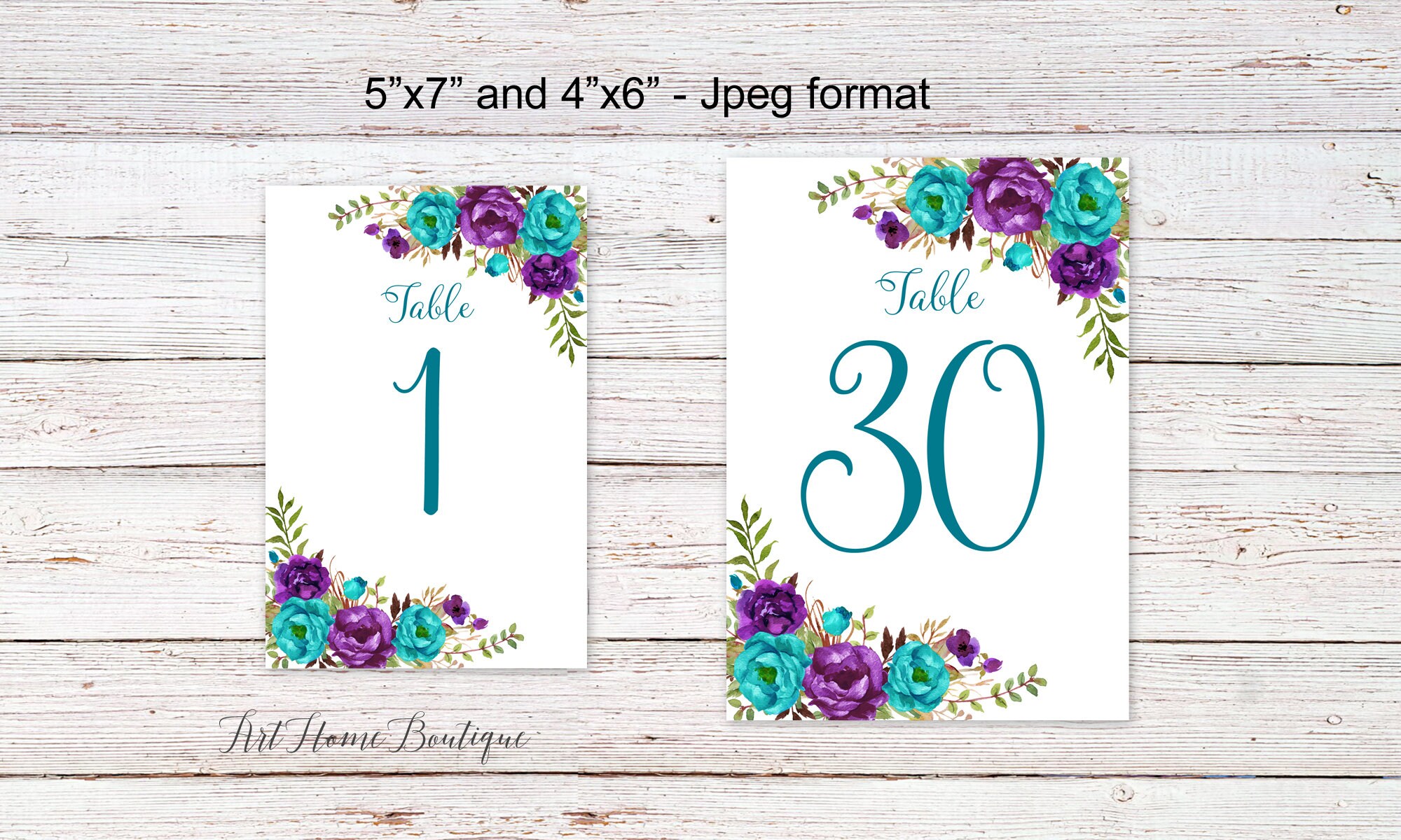 Teal Purple Wedding Table Numbers, Purple Teal Table Numbers, Birthday ...