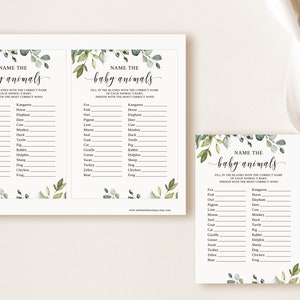 Name the Baby Animal Game, Greenery Baby Shower Games, Botanical Baby ...