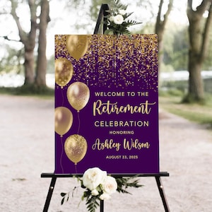 Purple Retirement Welcome Sign, Balloons Retirement Celebration Welcome ...