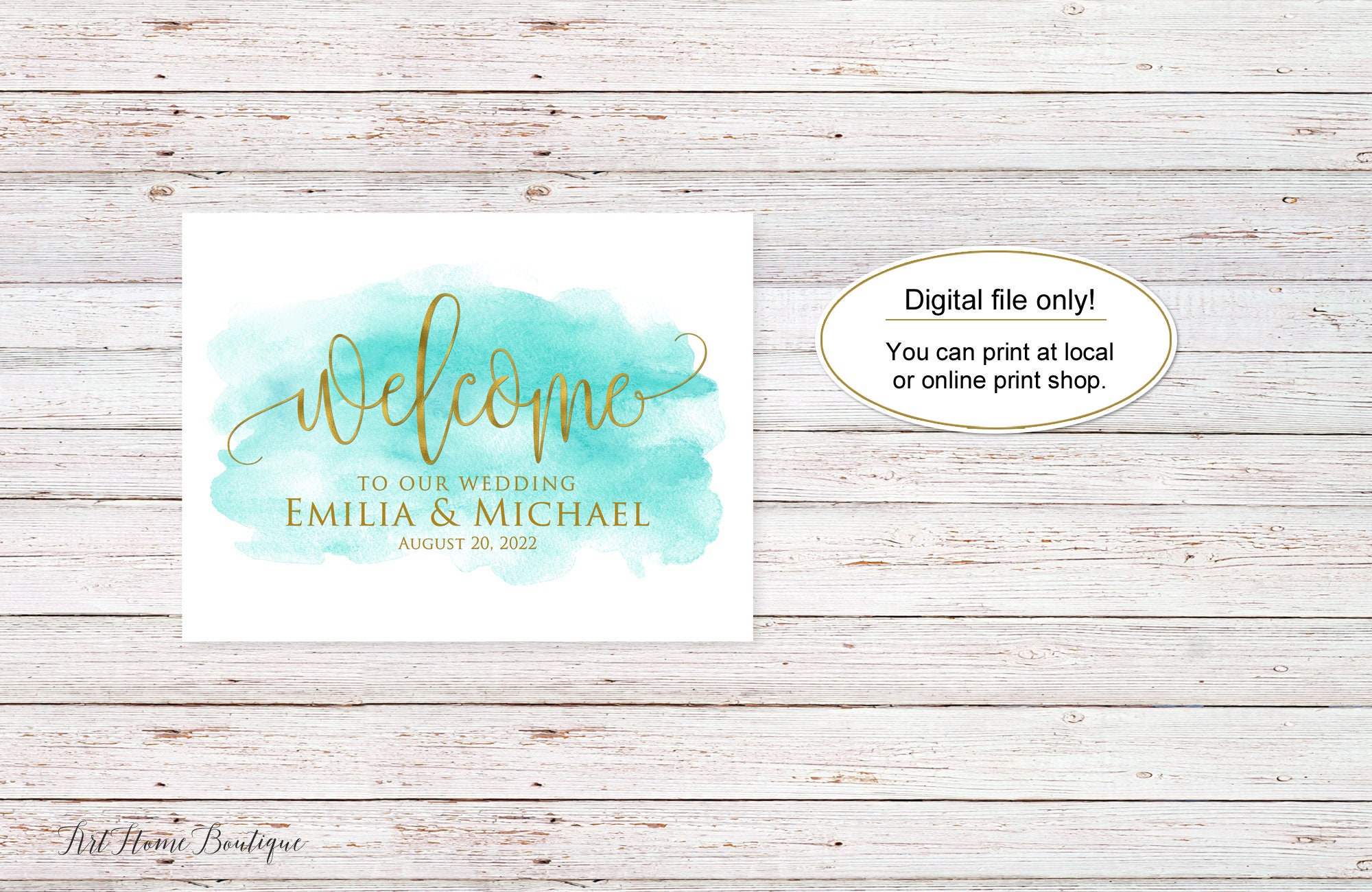 Aqua Wedding Welcome Sign, Watercolor Wedding Sign, Egg Blue Wedding ...