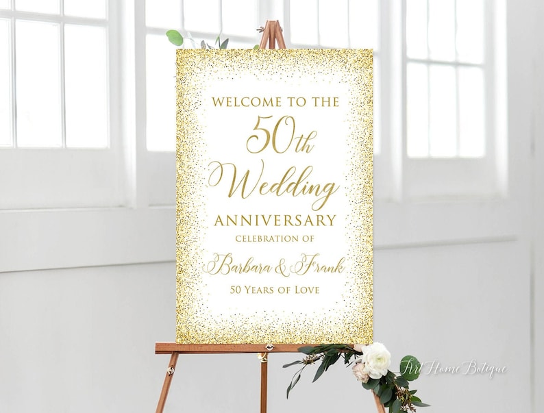 50th Anniversary Welcome Sign, 50th Anniversary Decoration, Gold ...