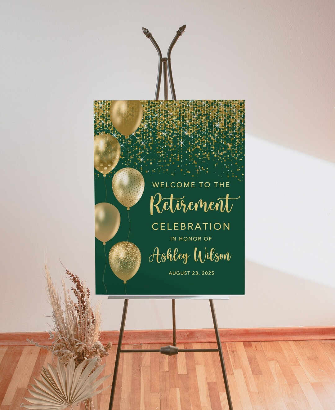 Hunter Green Retirement Welcome Sign, Balloons Retirement Celebration Welcome Sign, Gold ...