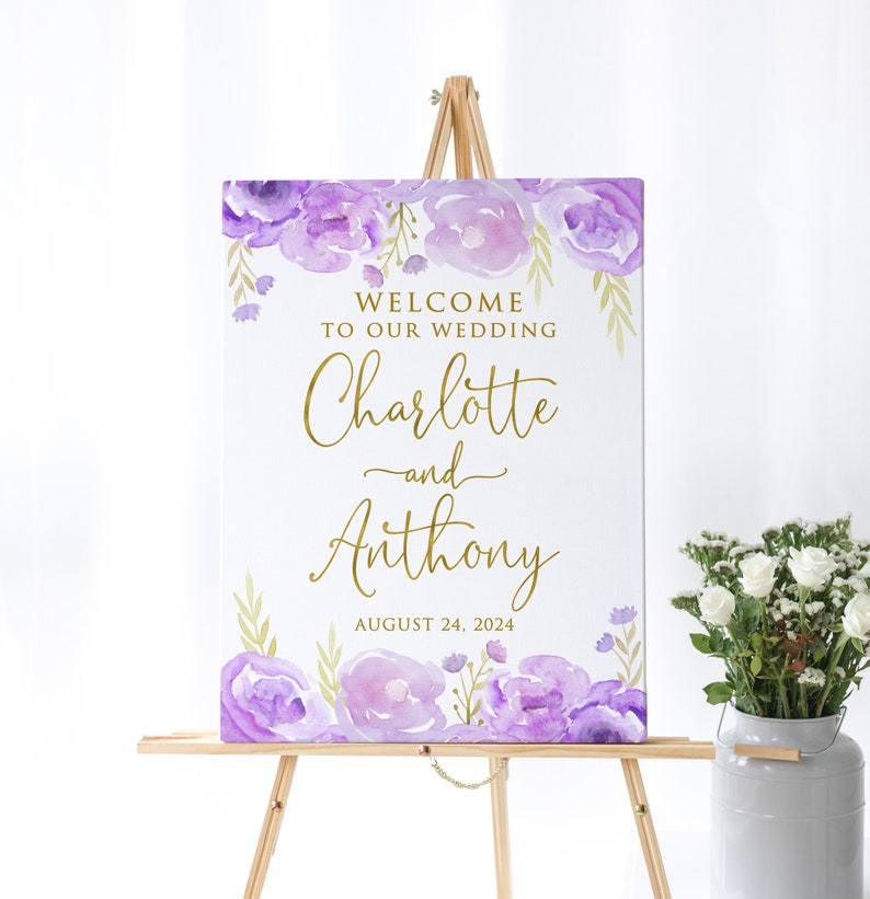 Purple Gold Wedding Welcome Sign Lavender Wedding Sign - Etsy
