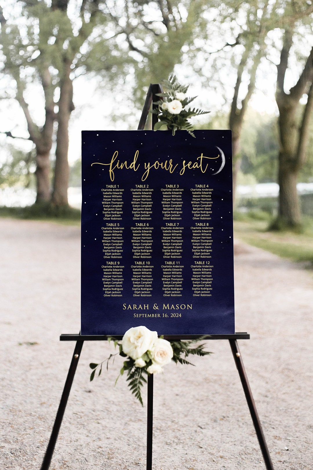 Starry Night Seating Chart, Moon Seating Chart, Navy Gold Wedding Table ...