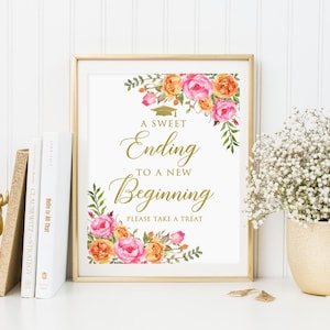 Floral Hot Pink Orange Graduation a Sweet Ending to a New Beginning ...