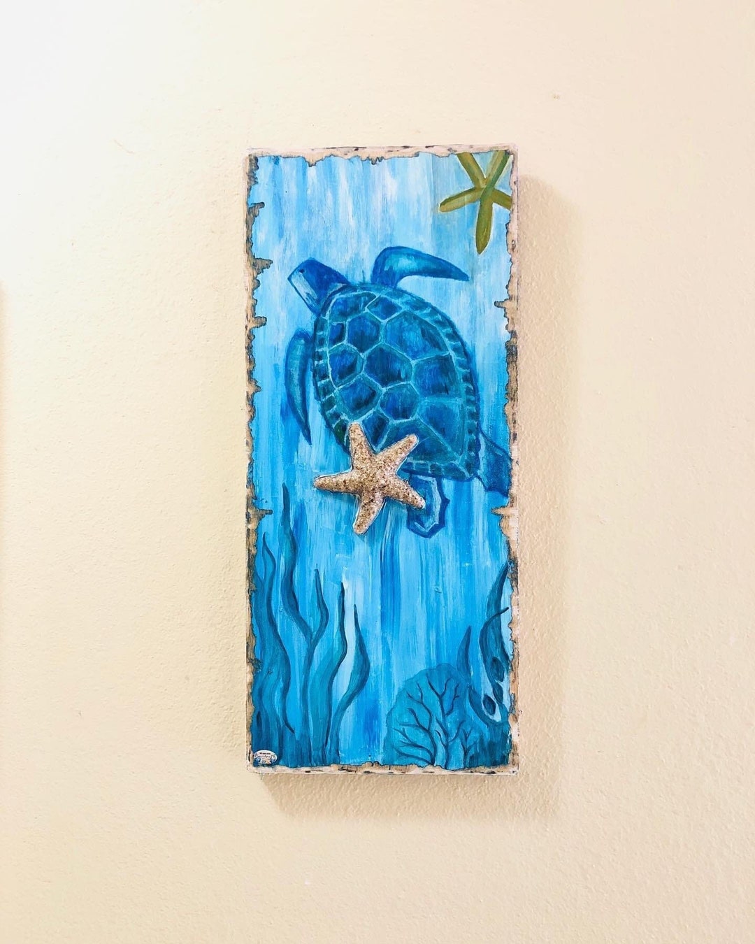 Turtle Plaque, 3D Starfish, Turtle Wall Art, Beach Picture, Wall Turtle ...
