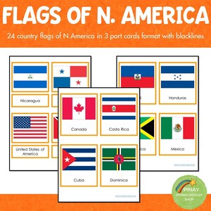 North American Flags Montessori 3 Part Cards - Etsy