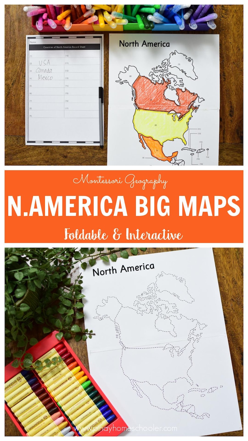 Montessori Maps of North America - BIG Foldable - Etsy
