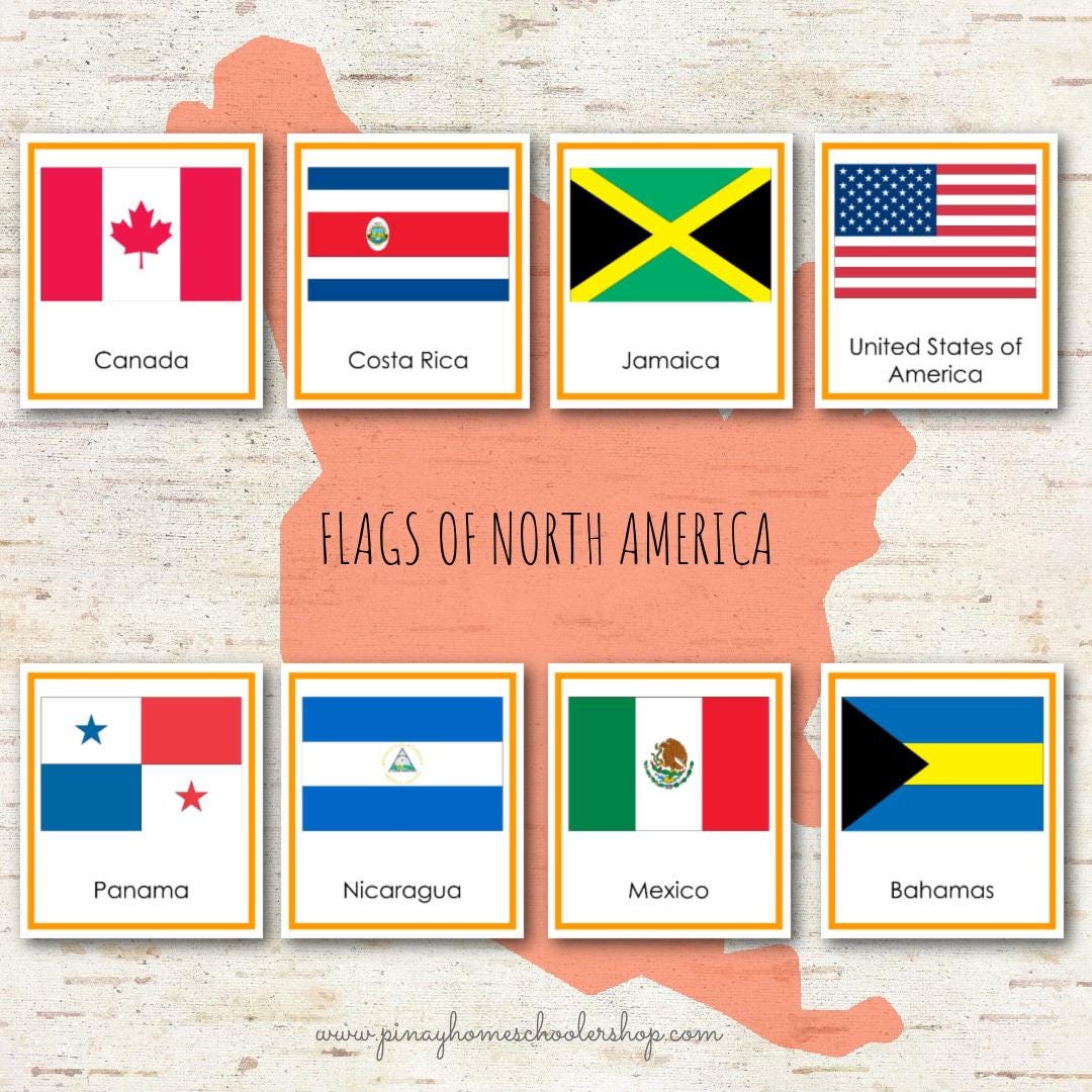 North American Flags Montessori 3 Part Cards - Etsy
