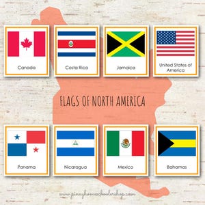North American Flags Montessori 3 Part Cards - Etsy