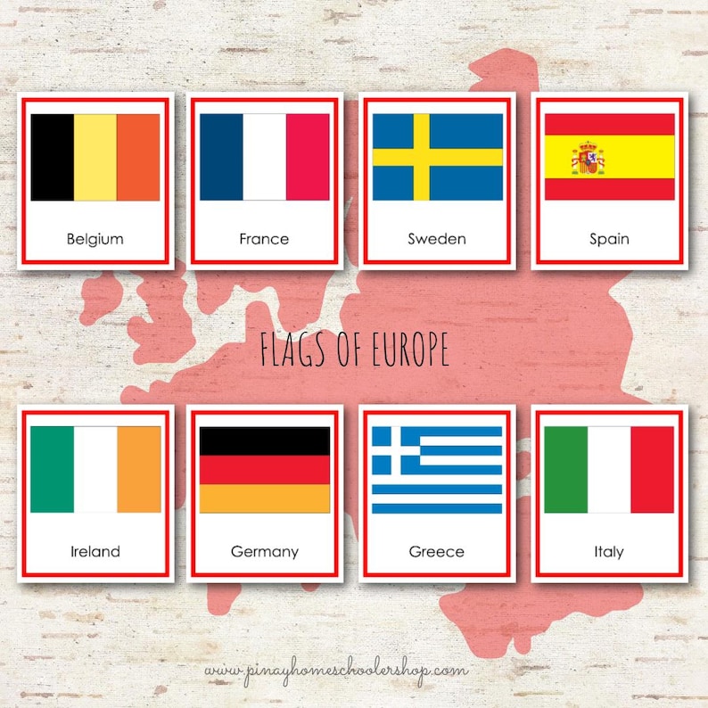 Montessori European Flags in 3 Part Cards and Blackline Masters - Etsy