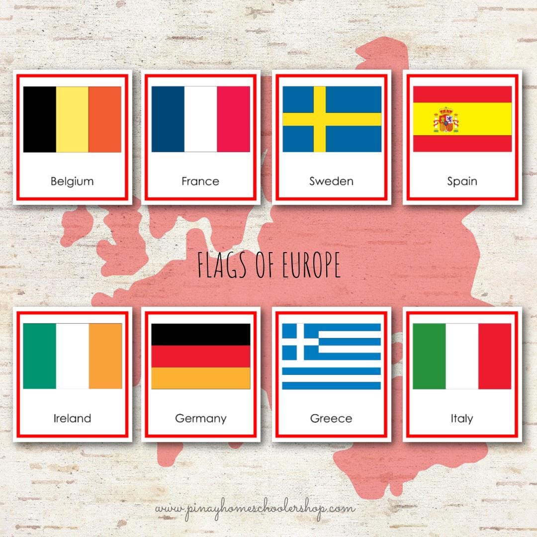 Montessori European Flags in 3 Part Cards and Blackline Masters - Etsy