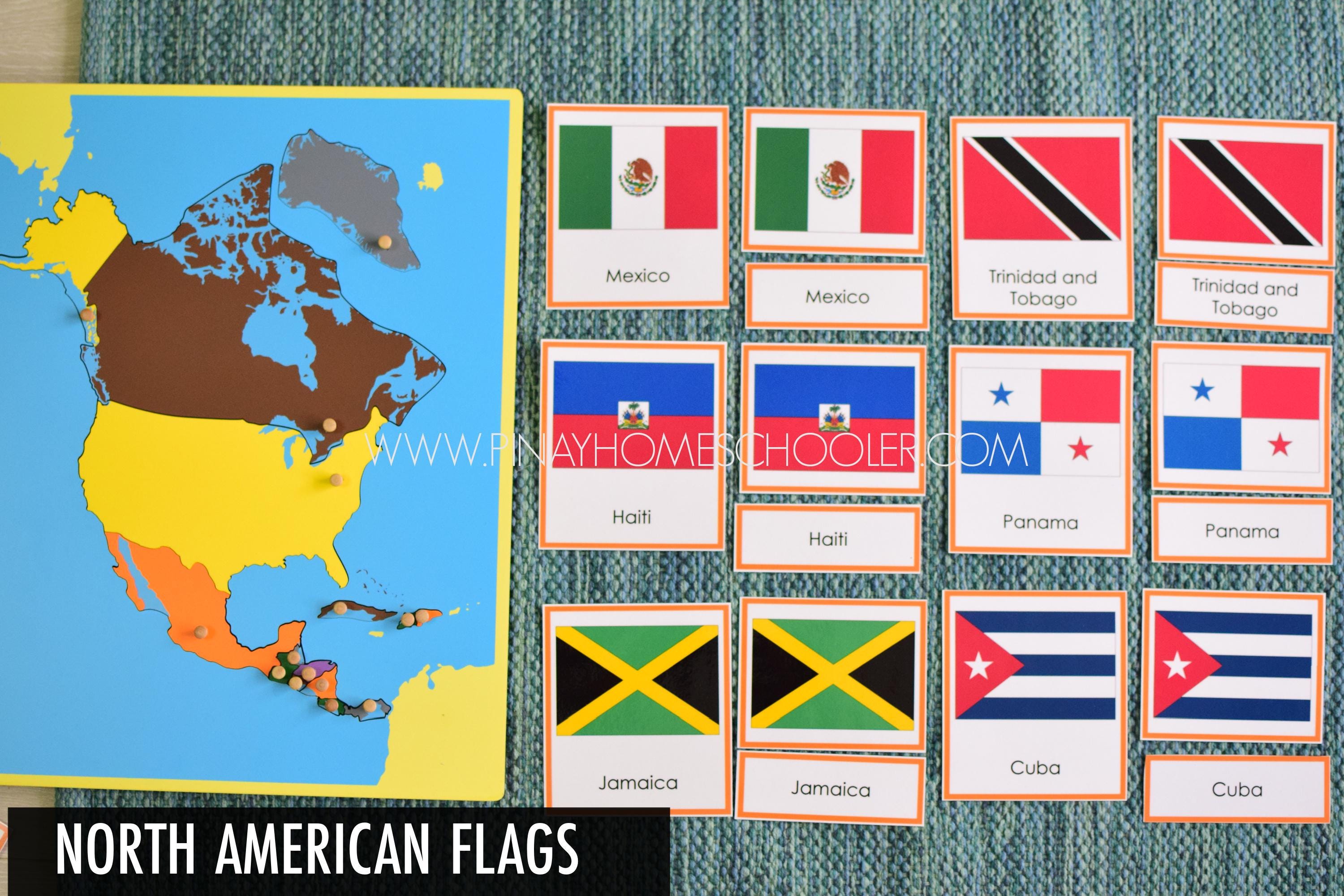 North American Flags Montessori 3 Part Cards - Etsy