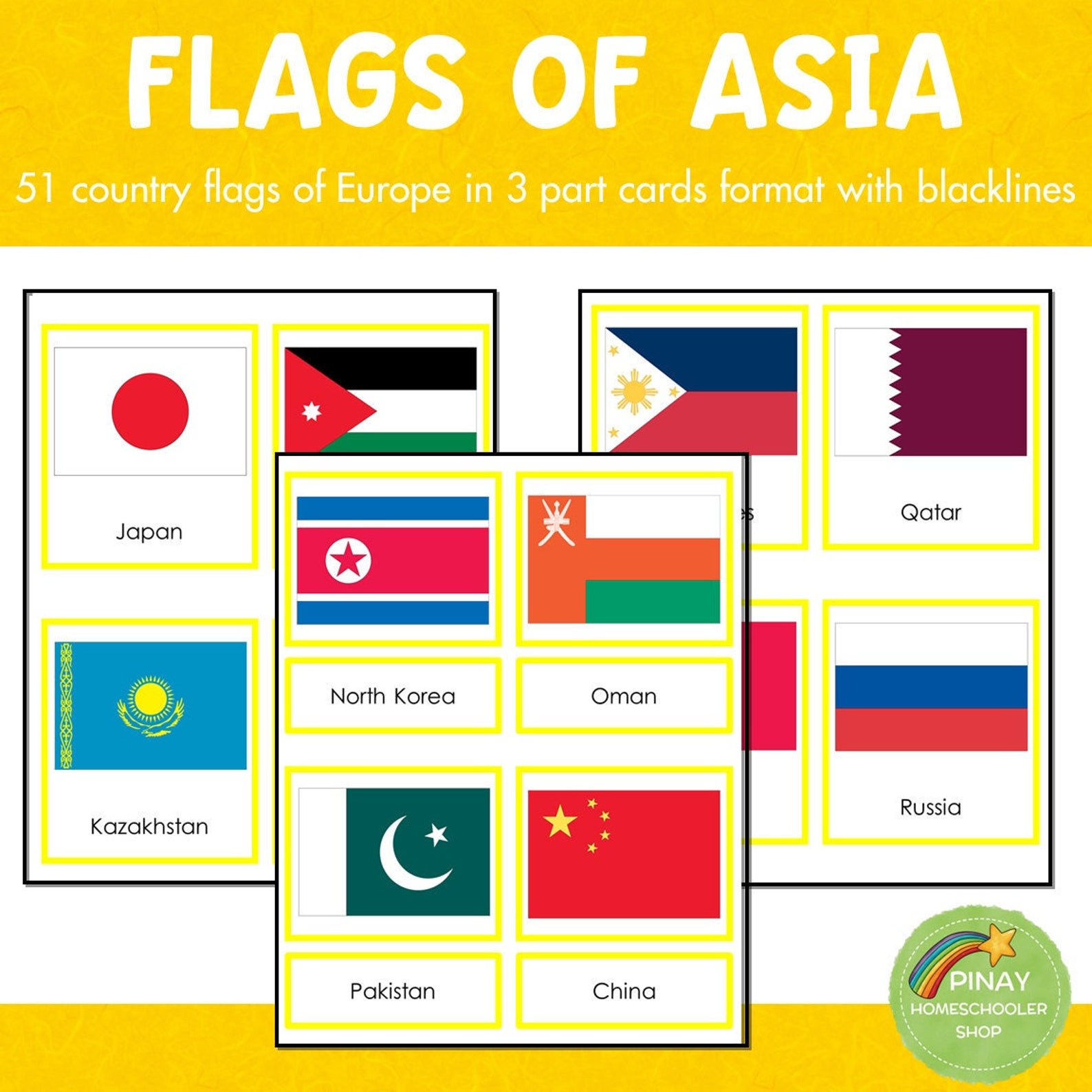 Montessori Asian Flags in 3 Part Cards and Blackline Masters - Etsy