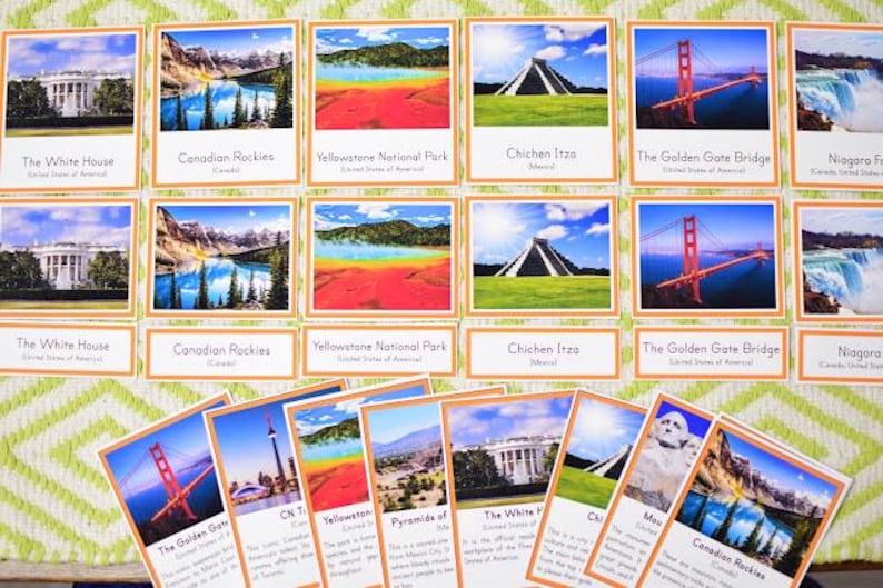 Landmarks of North America Montessori 3 Part Cards and Fact Cards - Etsy