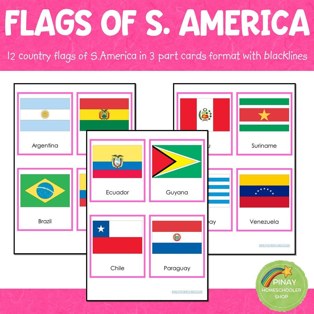 Montessori South American Flags in 3 Part Cards and Blackline - Etsy