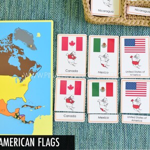 North American Flags Montessori 3 Part Cards - Etsy