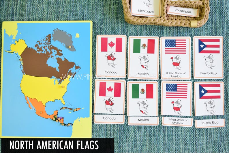North American Flags Montessori 3 Part Cards - Etsy