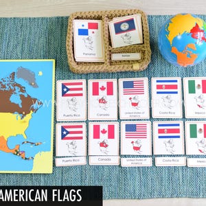 North American Flags Montessori 3 Part Cards - Etsy