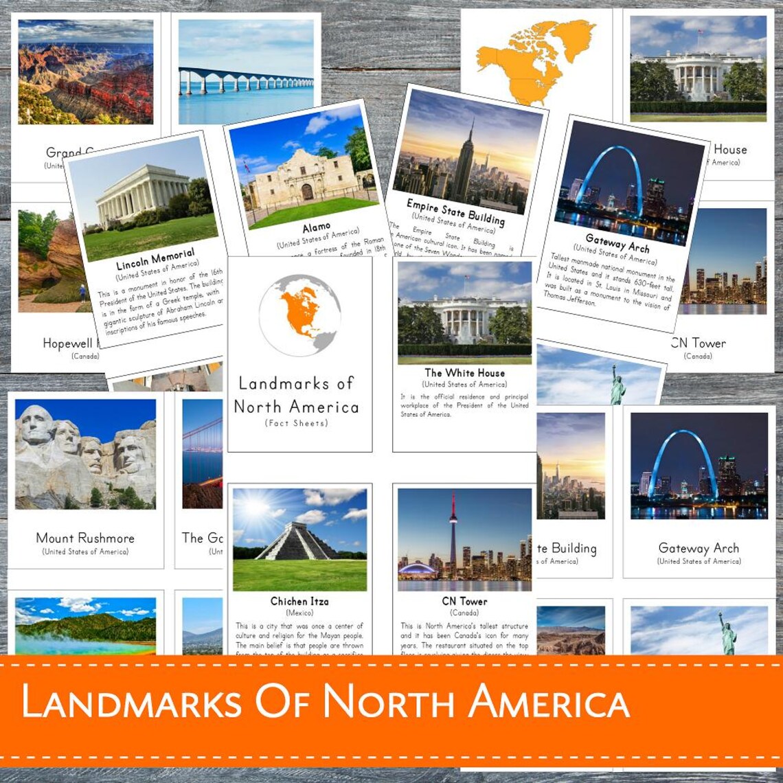 Landmarks of North America Montessori 3 Part Cards and Fact Cards - Etsy