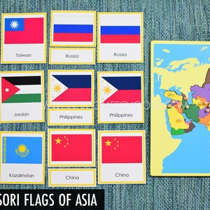 Montessori Asian Flags in 3 Part Cards and Blackline Masters - Etsy