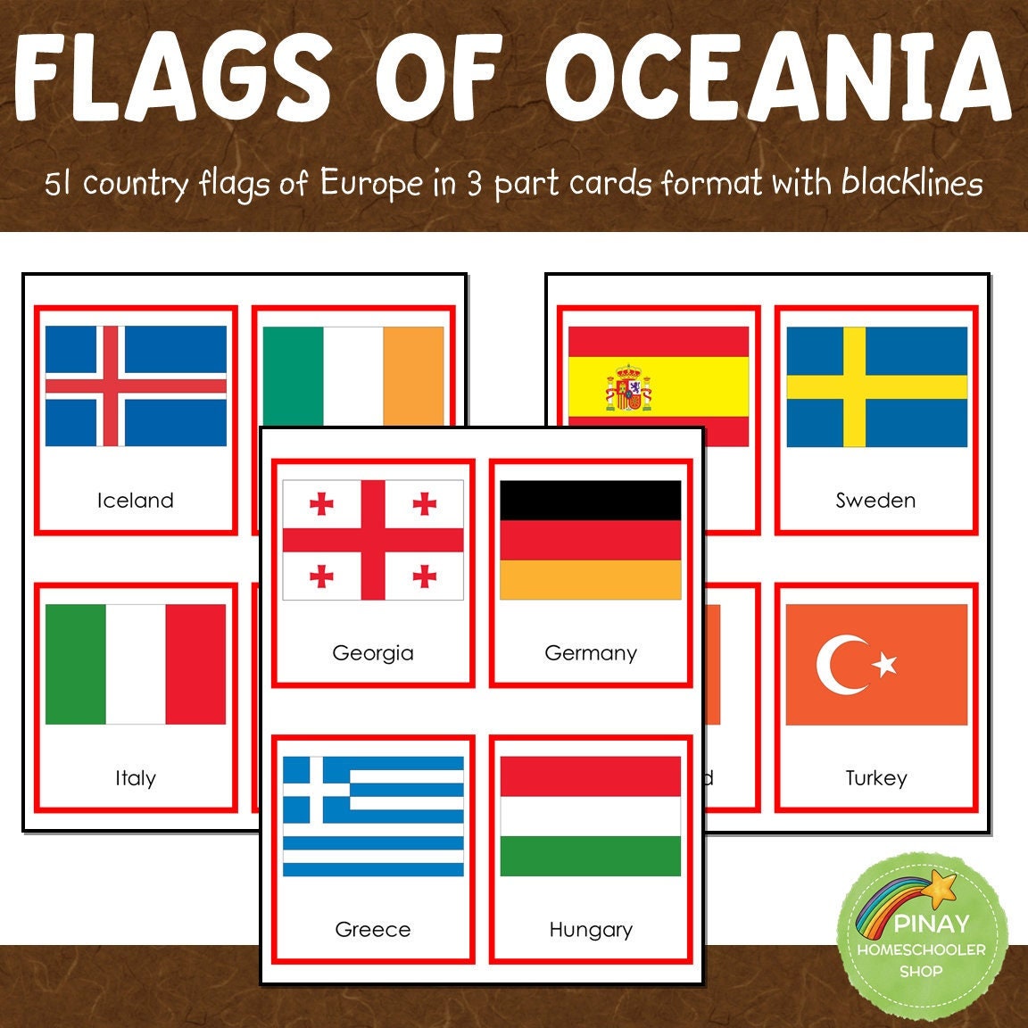 Montessori Oceania Australia Flags in 3 Part Cards and Blackline ...