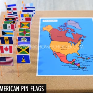 North American Flags Montessori 3 Part Cards - Etsy