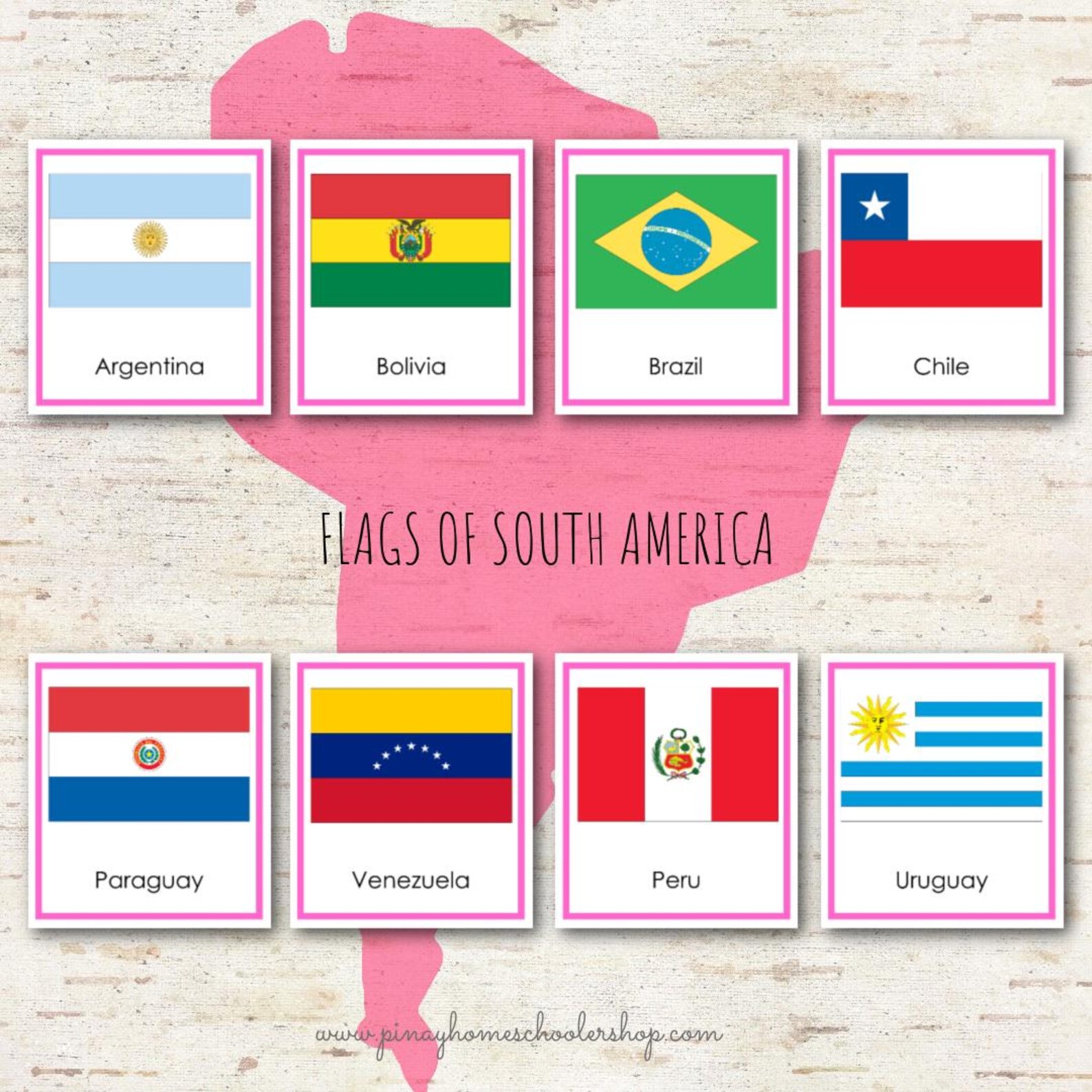 Montessori South American Flags in 3 Part Cards and Blackline Masters ...