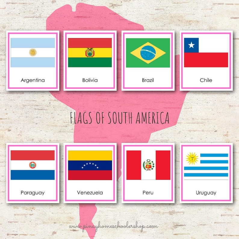 Montessori South American Flags in 3 Part Cards and Blackline Masters ...