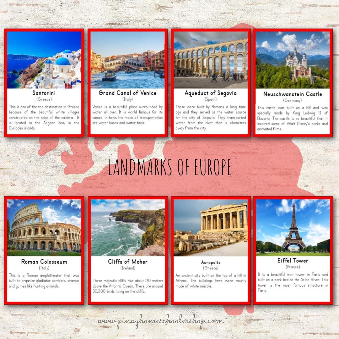 Landmarks of Europe Montessori 3 Part Cards and Fact Cards - Etsy