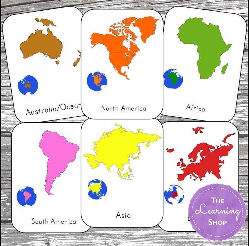 Montessori Continent and Definition Cards - Etsy