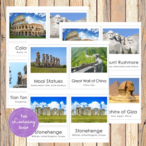 Montessori Around the World Landmarks 3 Part Cards - Etsy